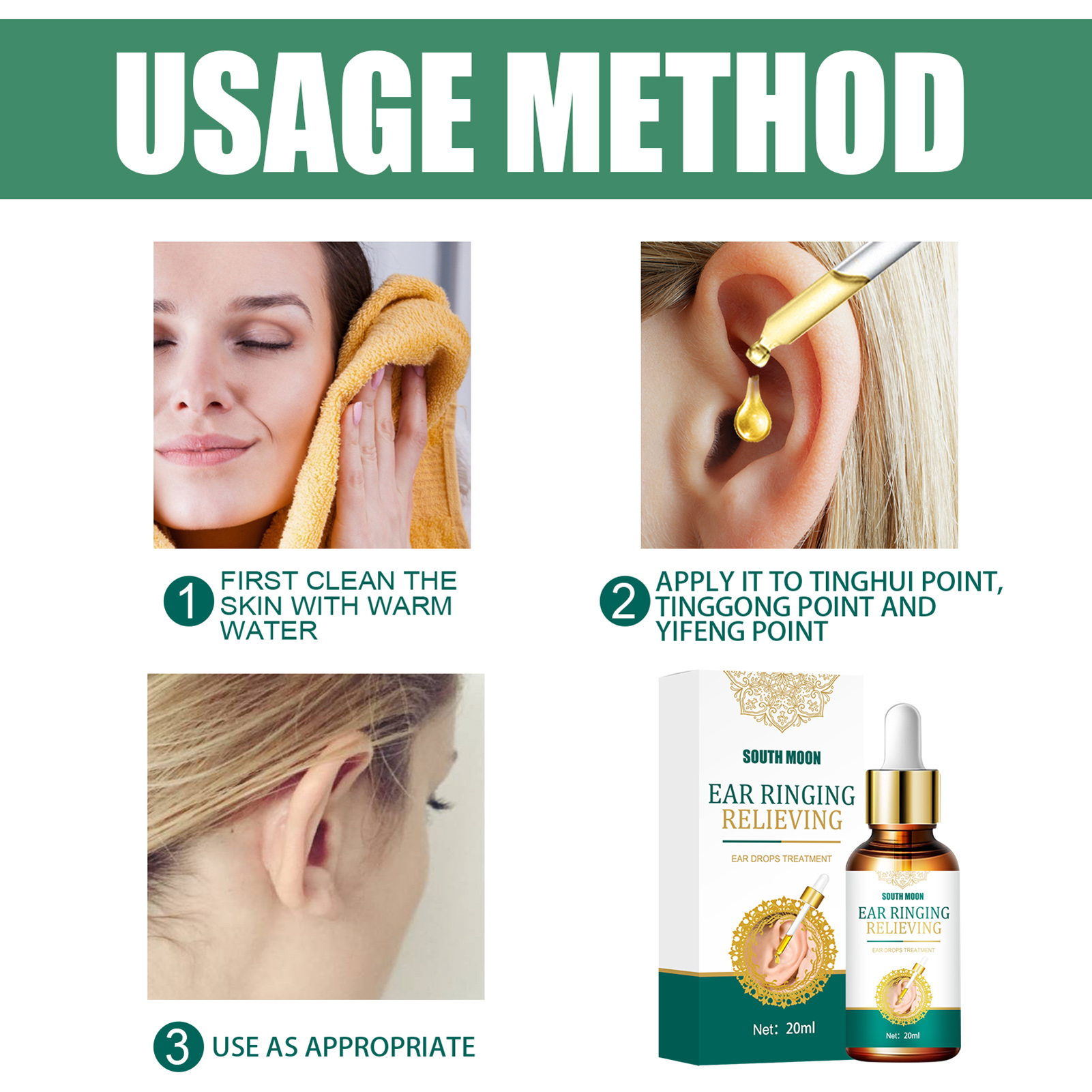 South Moon 20ml Ear Ringing Relieving Ear Drops Tinnitus Deafness Ear