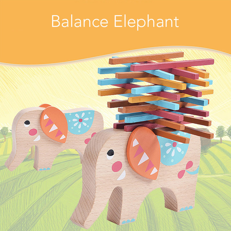 Wooden Blocks Balance Elephant Toy
